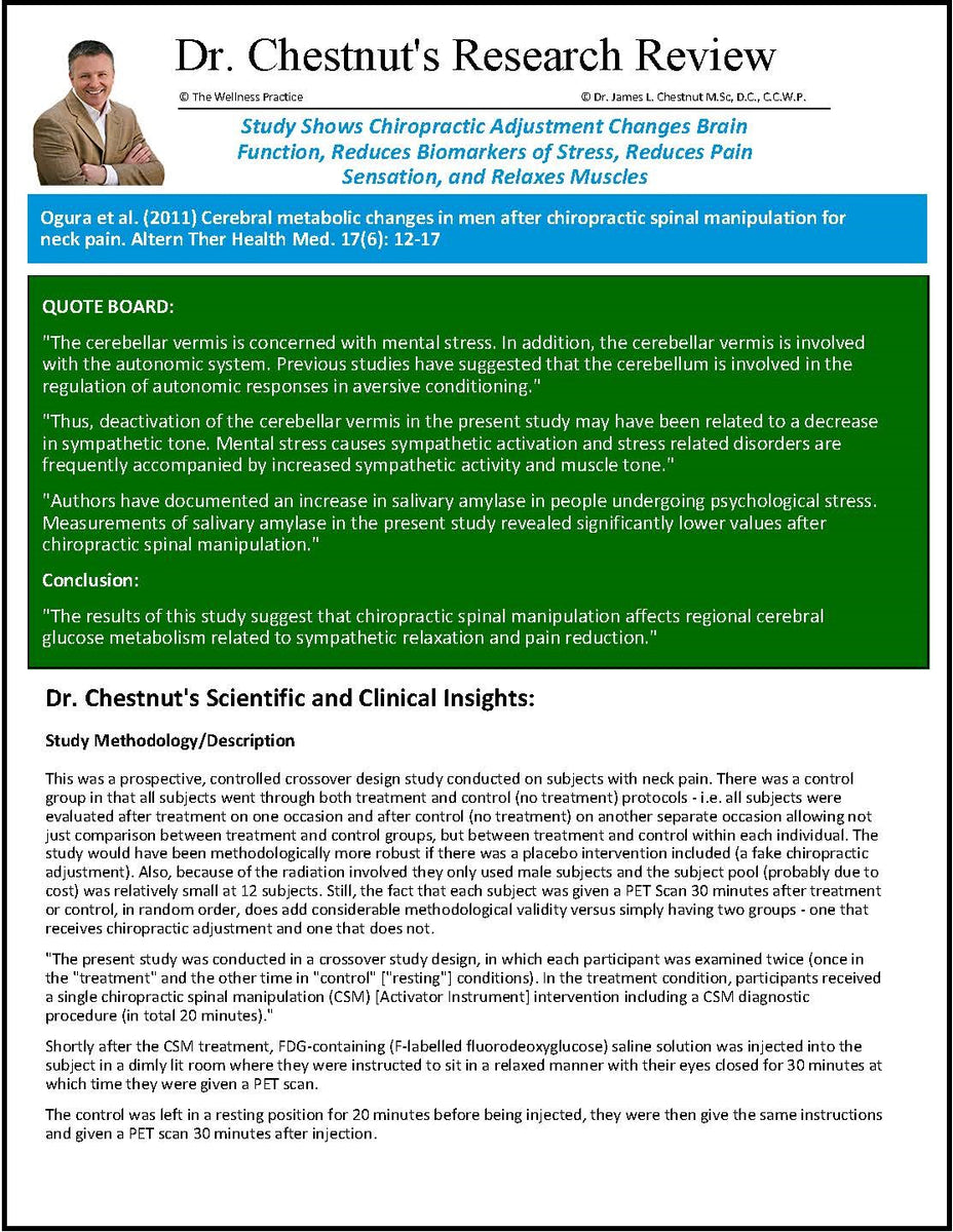 Study Shows Chiropractic Adjustment Changes Brain Function, Reduces St ...