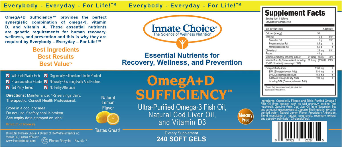OmegA+D Sufficiency™ Capsules - Lemon Flavor - SINGLE BOTTLE – The ...